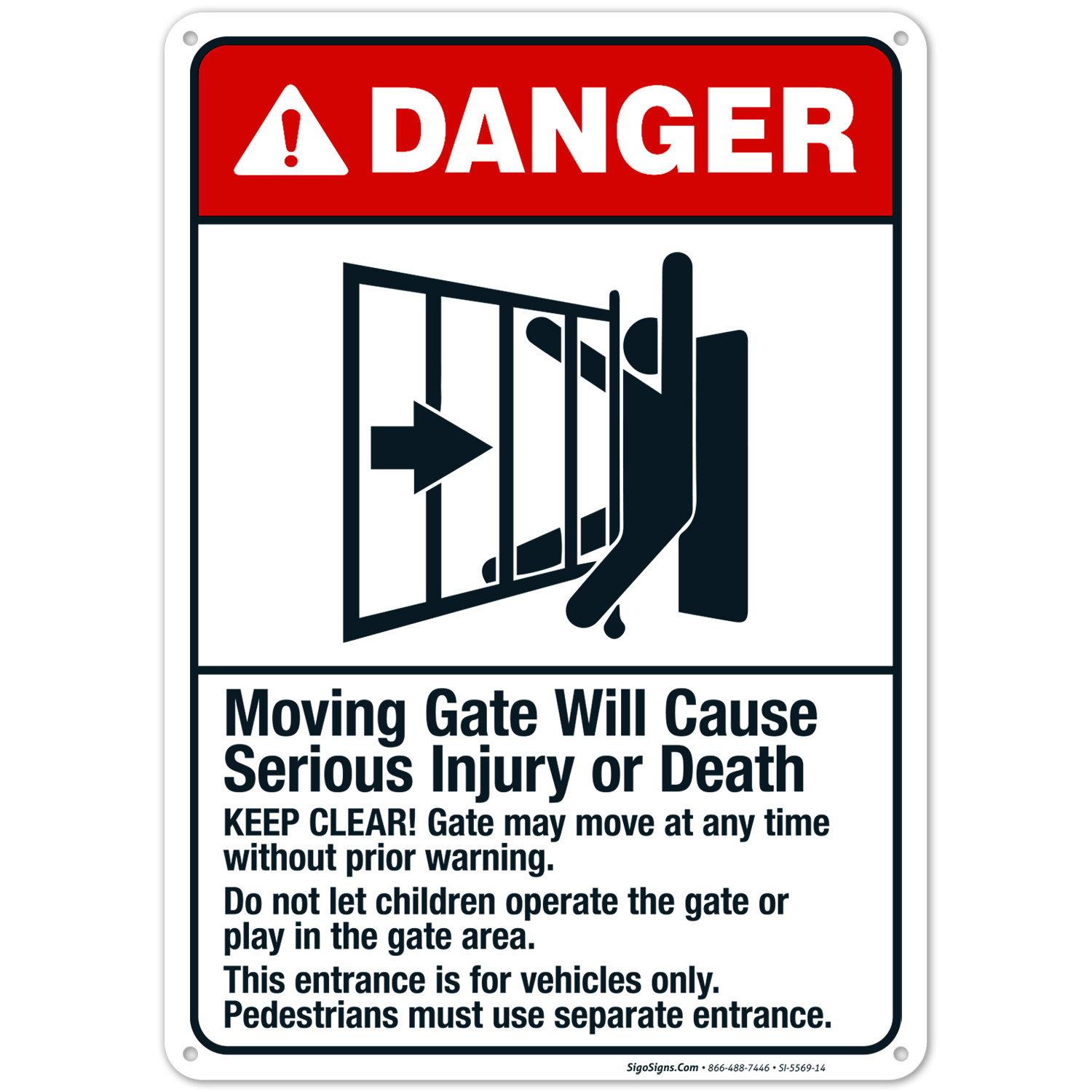 Moving Gate Will Cause Serious Injury Or Death Keep Clear Sign, ANSI ...