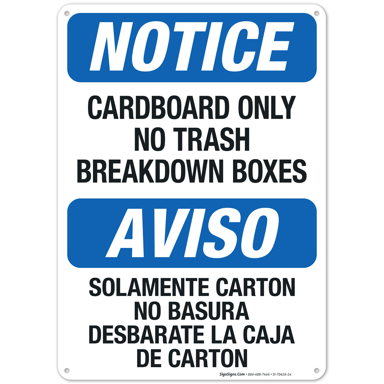 Notice Cardboard Only No Trash Breakdown Boxes Bilingual Sign